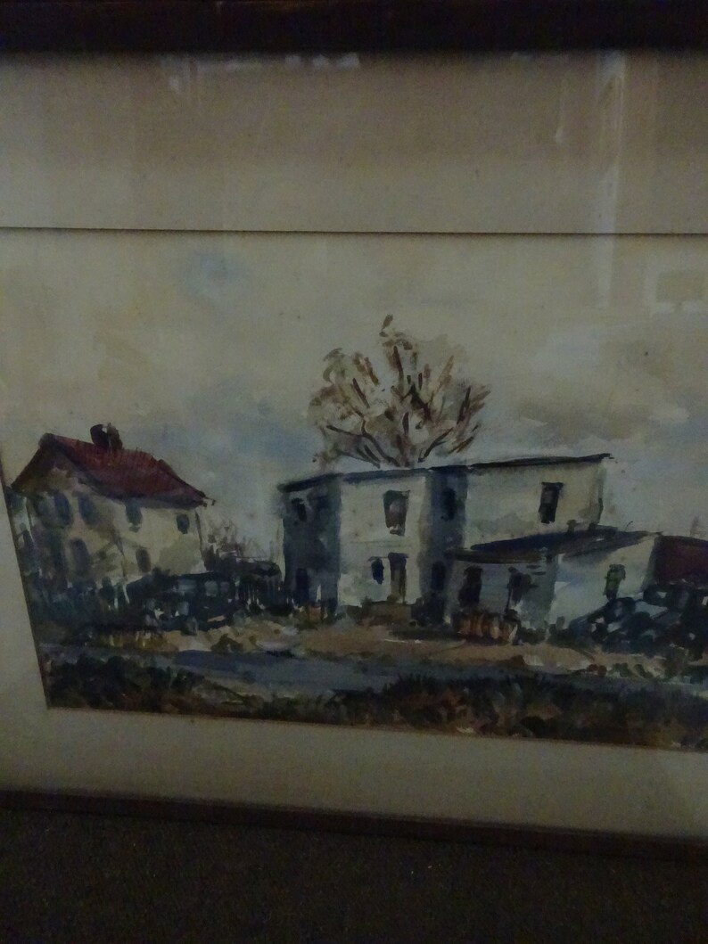 1937 Listed DAVID SHAW California Watercolor Builldings and Old Cars on ...