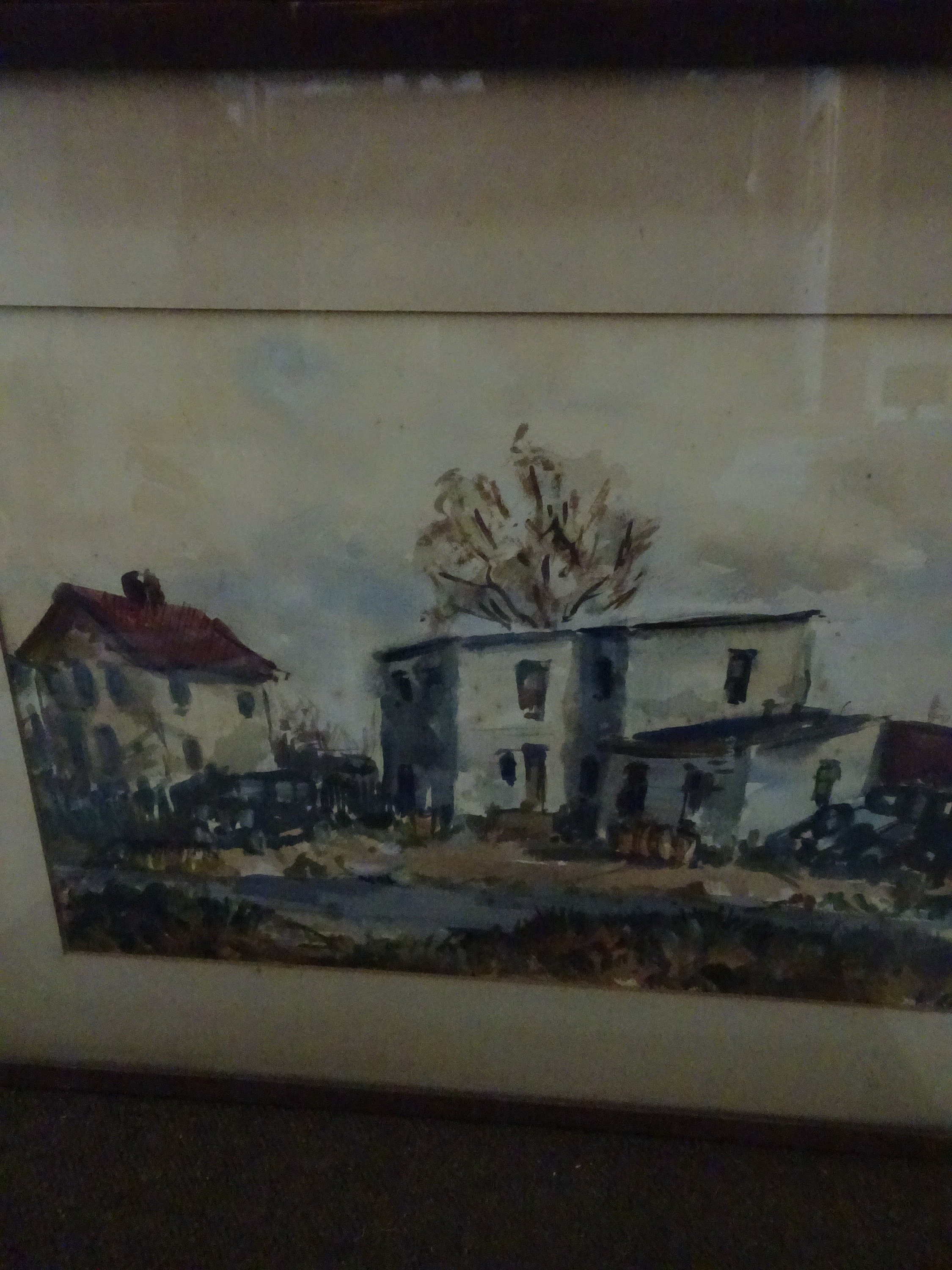 1937 Listed DAVID SHAW California Watercolor Builldings and Old Cars on ...