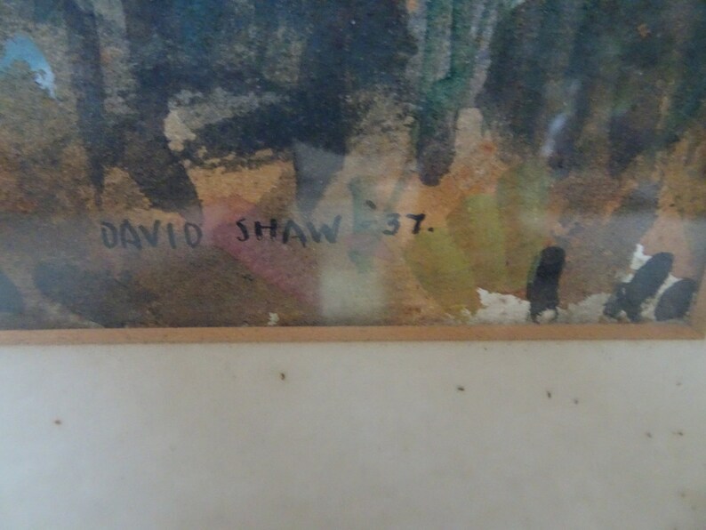 1937 Listed DAVID SHAW California Watercolor Builldings and Old Cars on ...