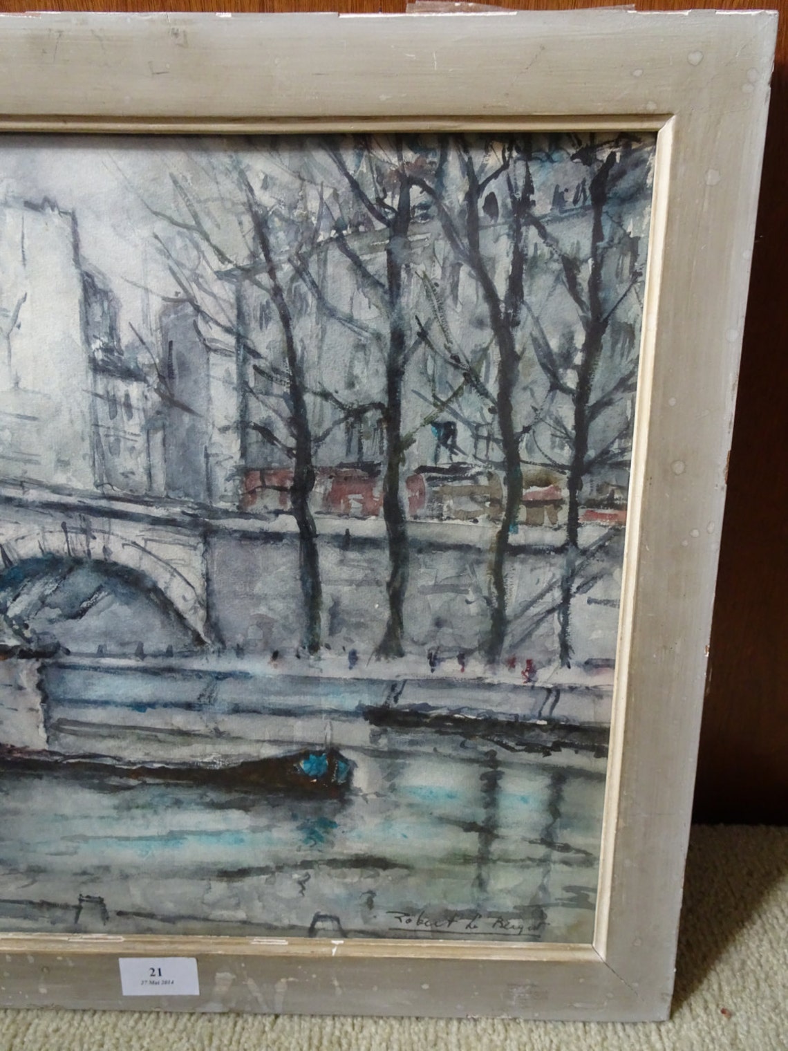 Listed Artist ROBERT LE BERGER Seine River Boat Paris France Watercolor ...