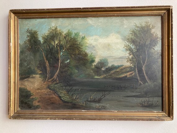 Old Circa 1920s Landscape of Path and Trees Along Riverbank | Etsy