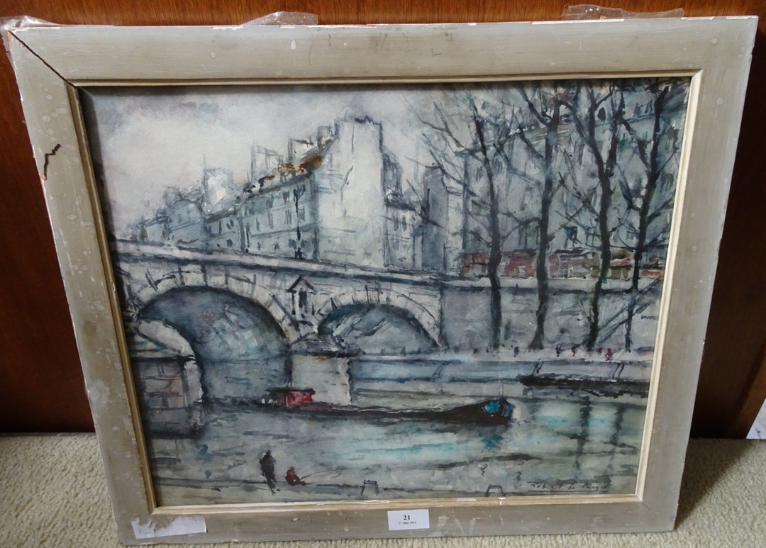 Listed Artist ROBERT LE BERGER Seine River Boat Paris France Watercolor ...