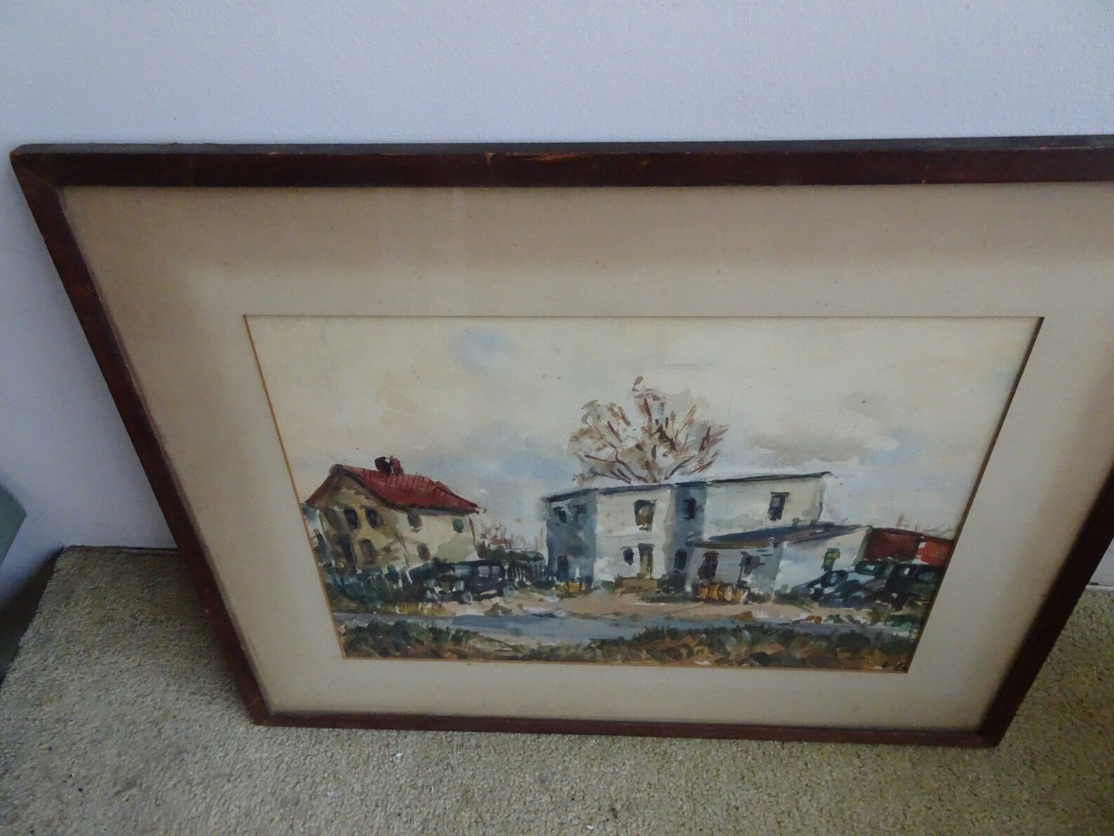 1937 Listed DAVID SHAW California Watercolor Builldings and Old Cars on ...