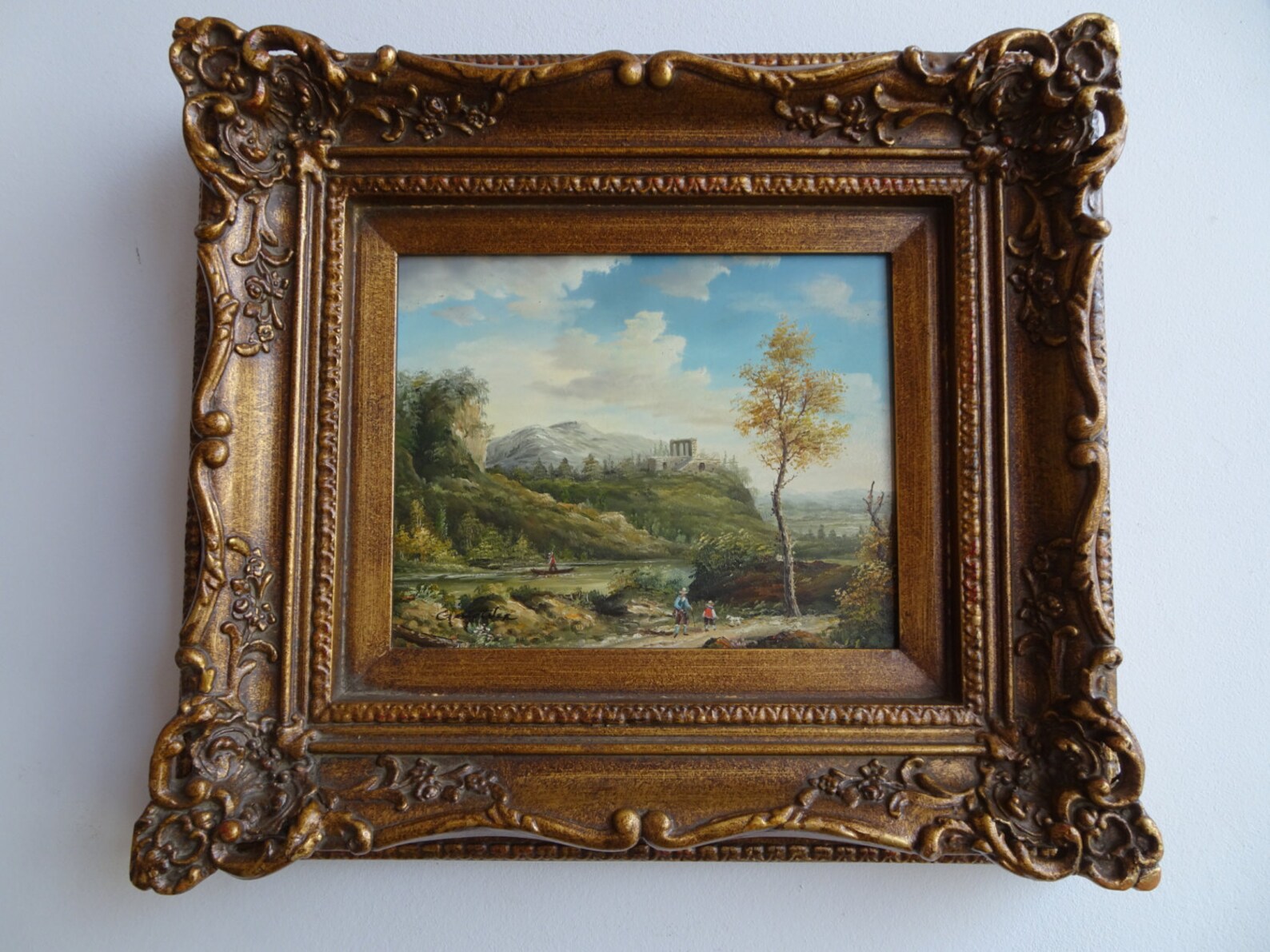 COTNER Classic British Looking Painting Man and Boy on Path Near River ...