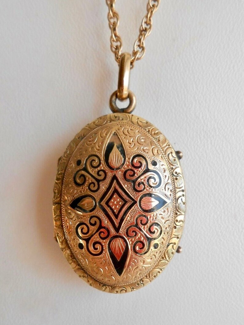 Antique Victorian 1800s Pre Civil War Locket Rolled Gold Black Enamel ...