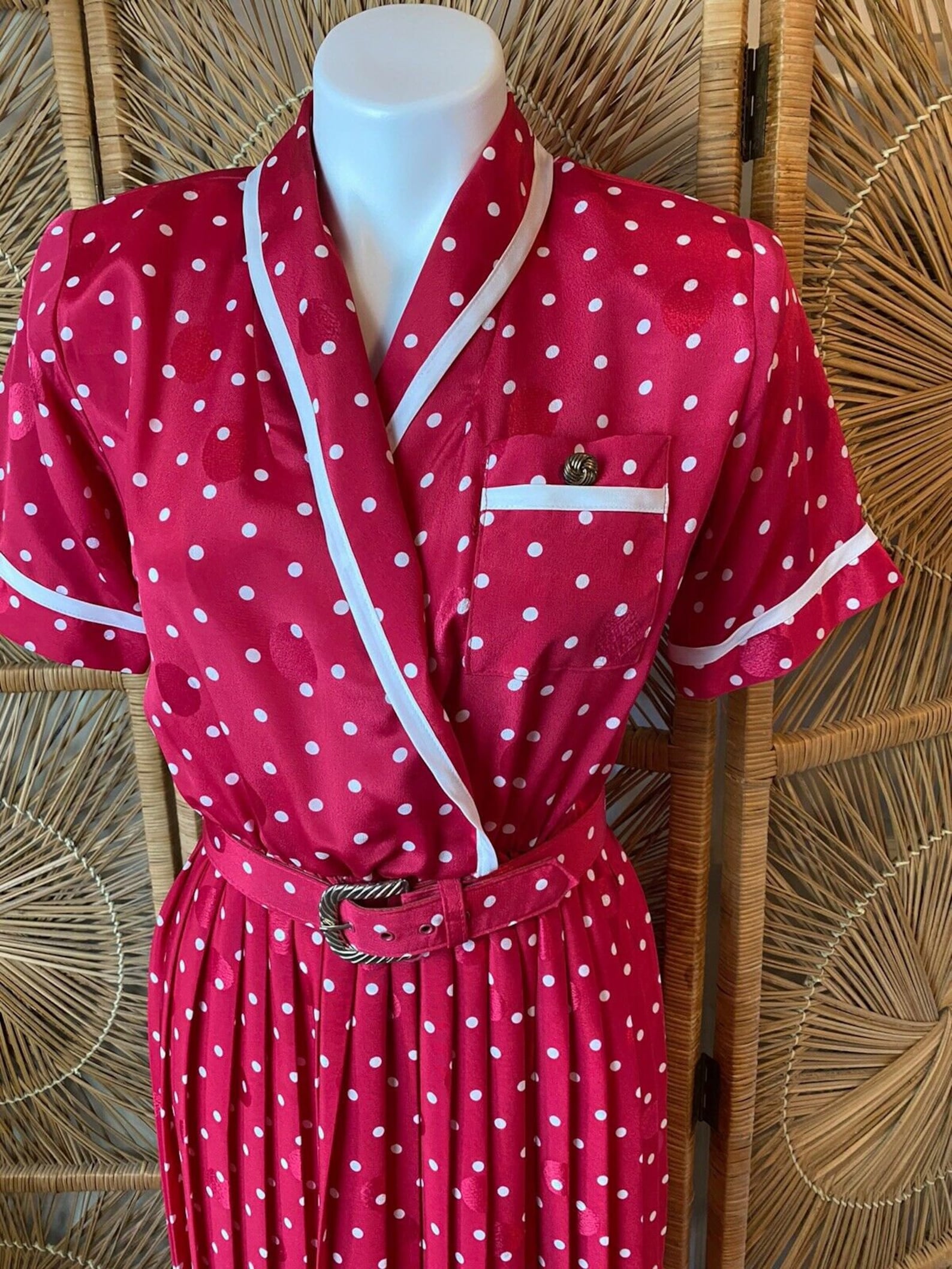 Vintage 80s Does 30s Red Satin Polka Dot Pleated Pajamas Dress - Etsy