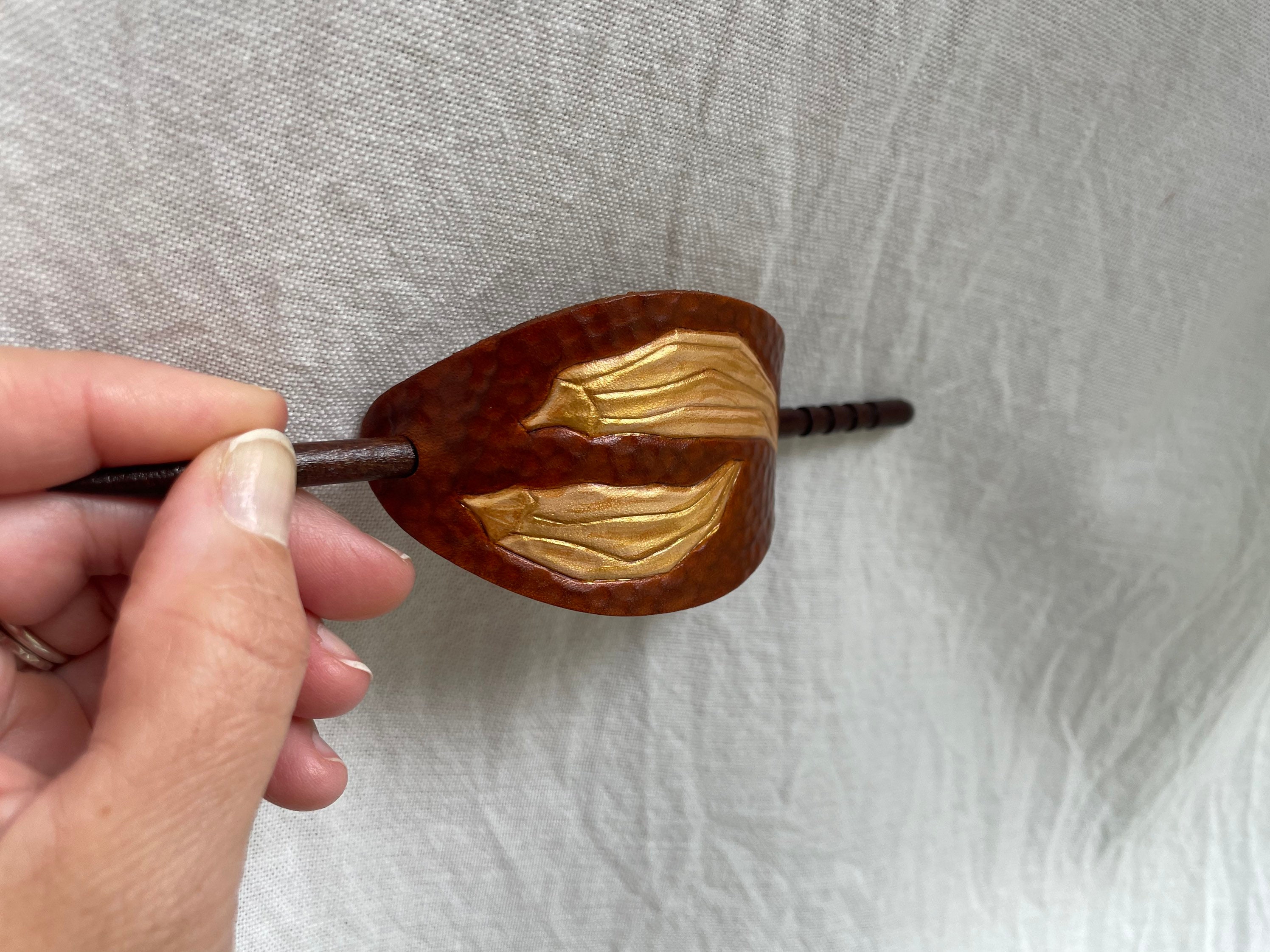 Okra Barrette Hand Tooled Leather Hair Accessory Leather - Etsy