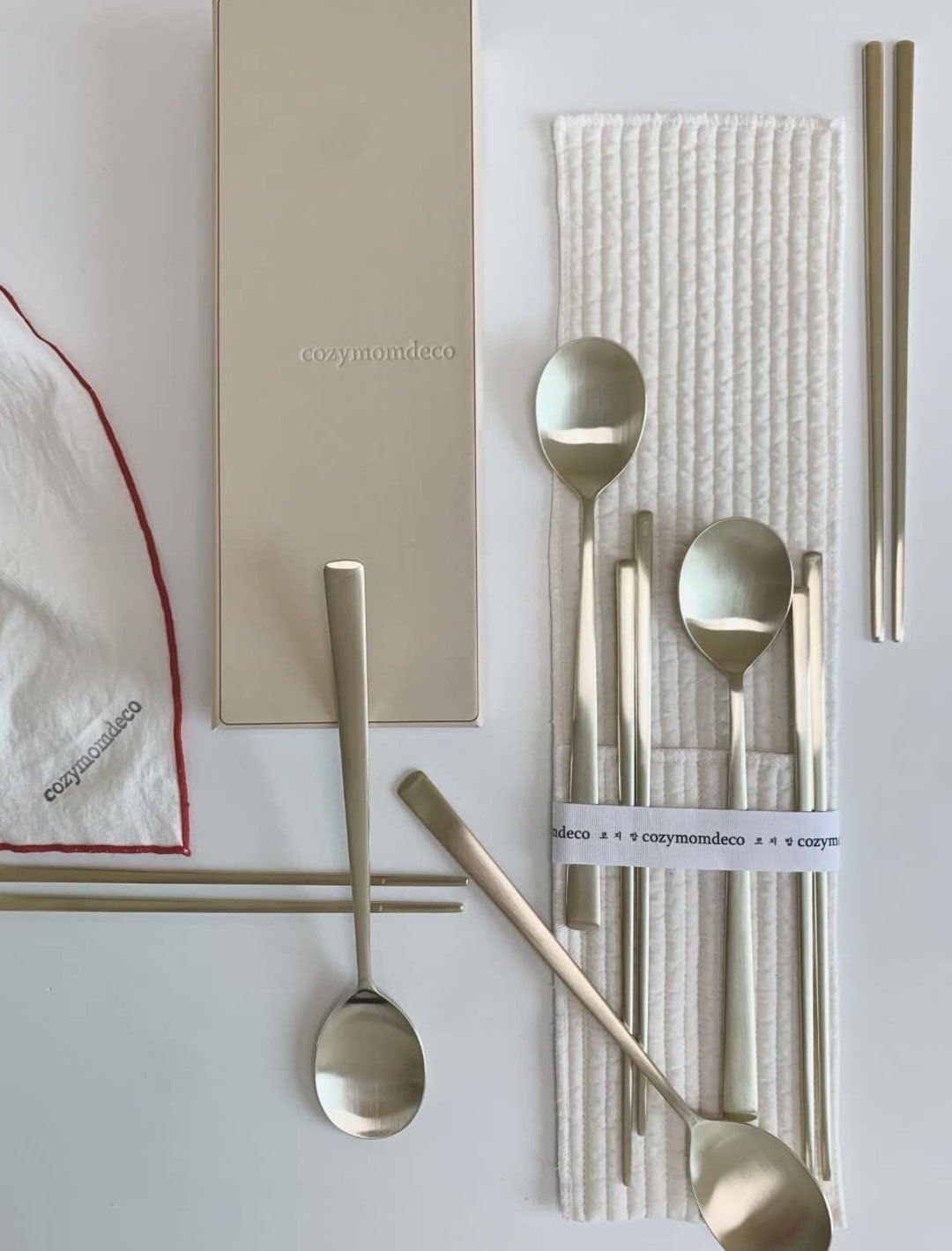 Cozymomdeco Korean Made Gold Stainless Steel Utensil Korean Spoon and ...