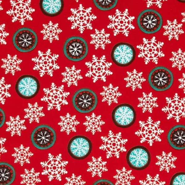 Red and White Snowflake Fabric - Etsy