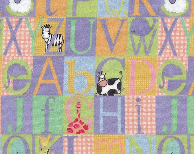 Flannel Baby Alphabet and Animals Vivid Pastel Colors Print by the Yard ...