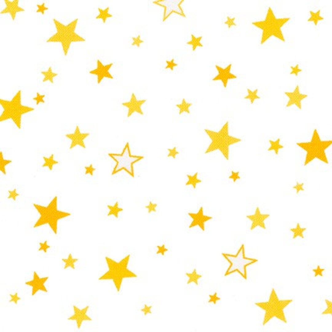 Flannel Cozy Cotton Yellow Stars Fabric on White by the Yard 100% ...