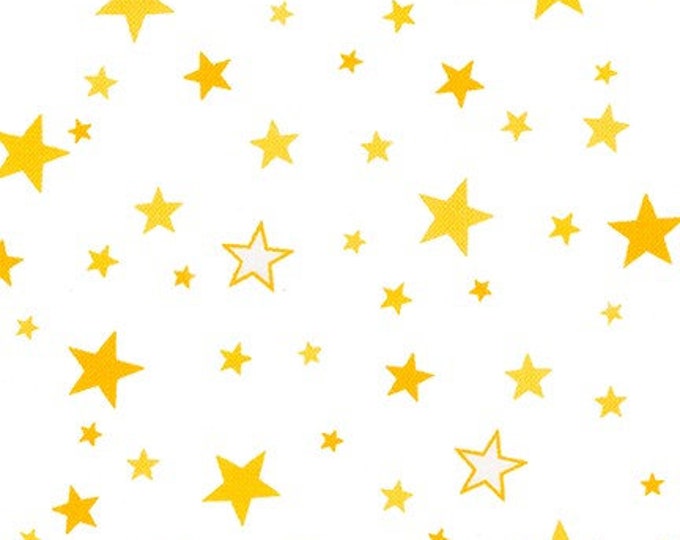 Flannel Cozy Cotton Yellow Stars Fabric on White by the Yard 100% ...