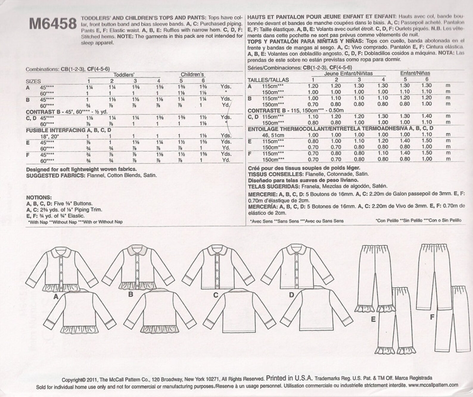 Mccall's 6458 Classic Toddler or Boy's and Girl's - Etsy