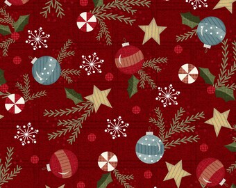 Flannel 'christmas Joys' Holly and Mistletoe on Green by the Half-yard ...