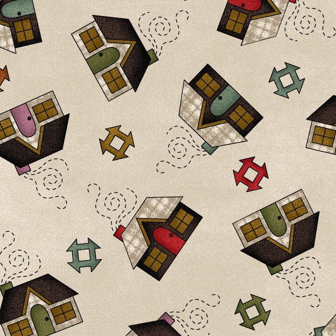 Flannel 'home Sweet Home' Houses in Natural by the Yard 100% Cotton by ...