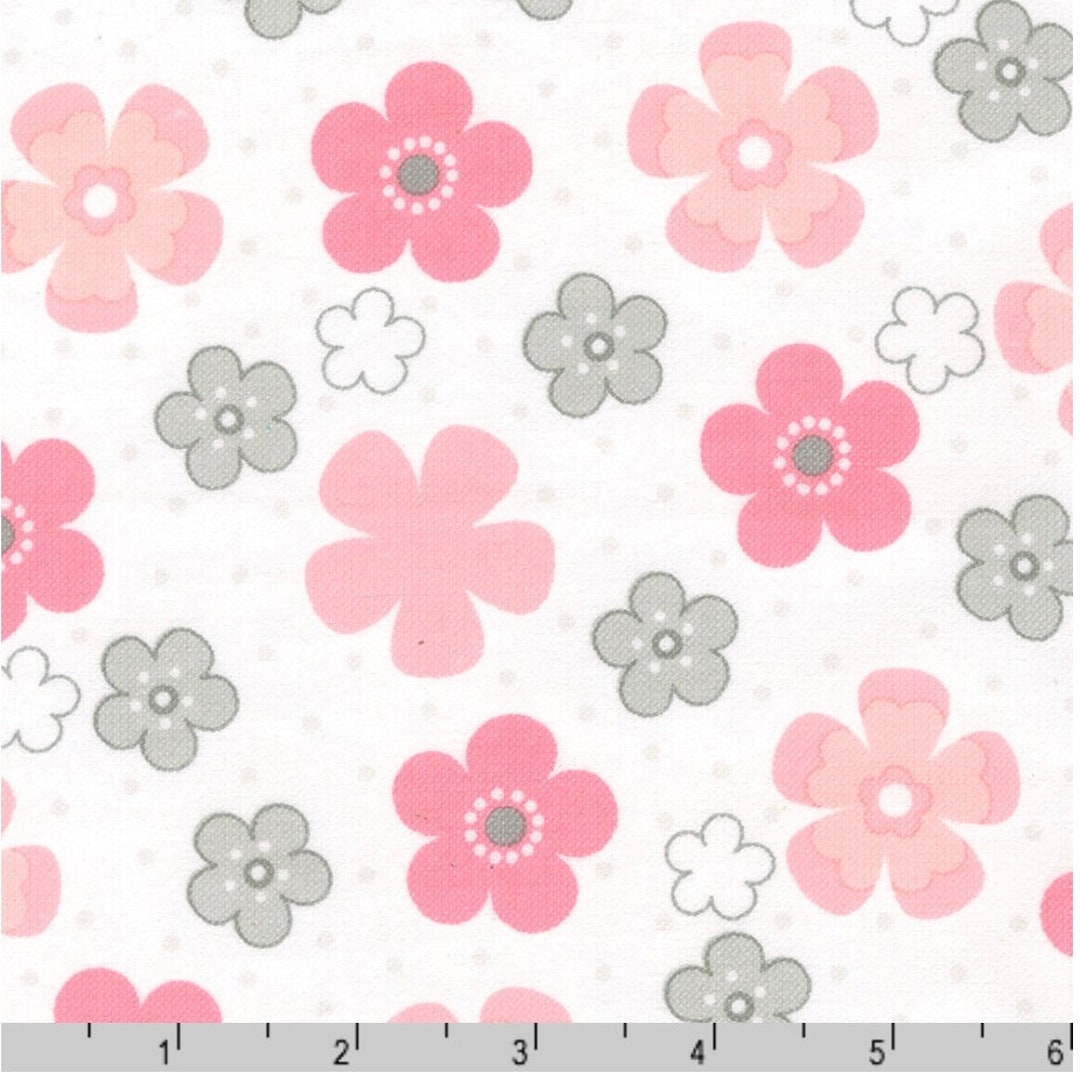 Flannel Cozy Cotton Pink and Gray Floral Fabric by the Yard 100% Cotton ...