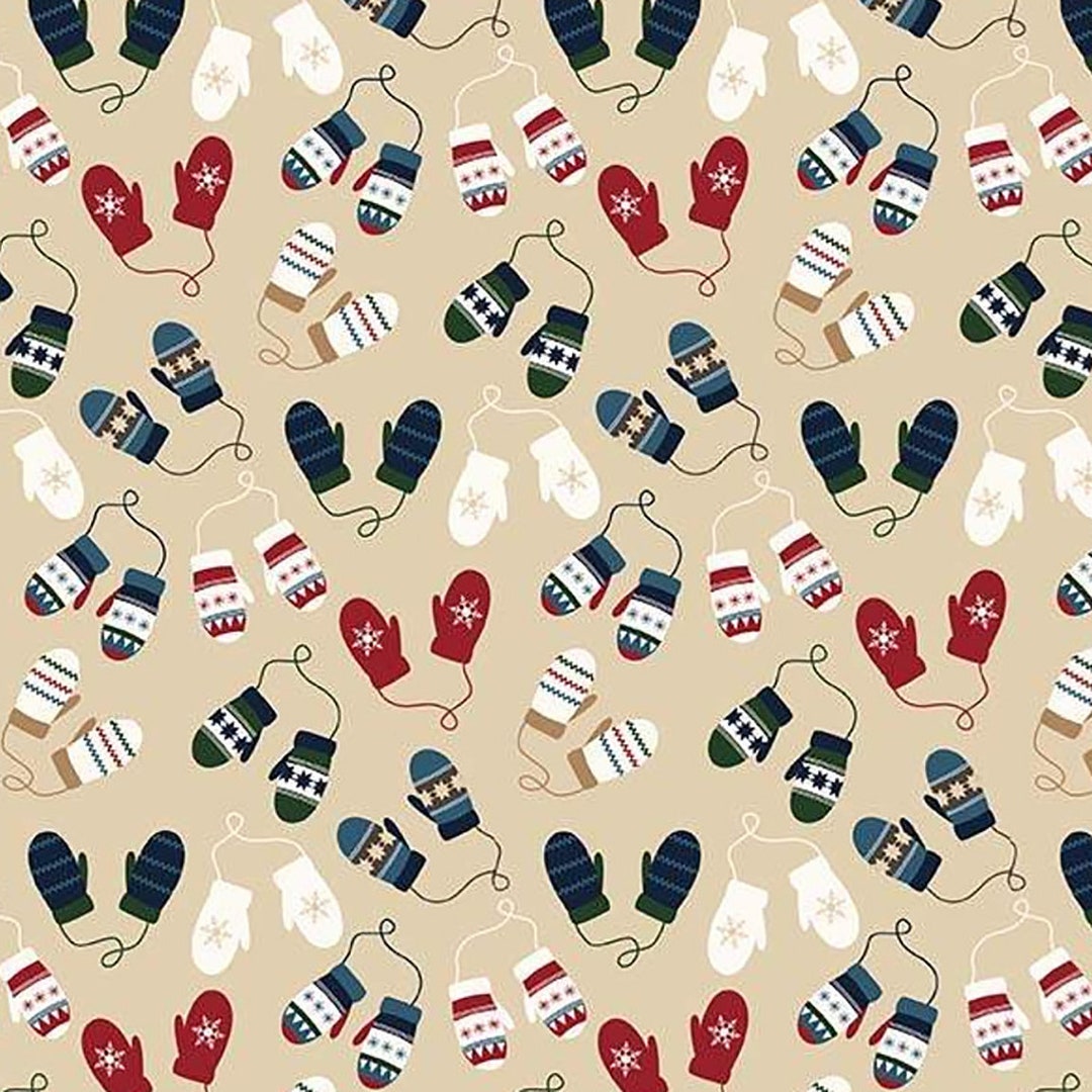 Flannel 'let It Snow Mittens' Tan by the Yard 100% Cotton by Riley ...