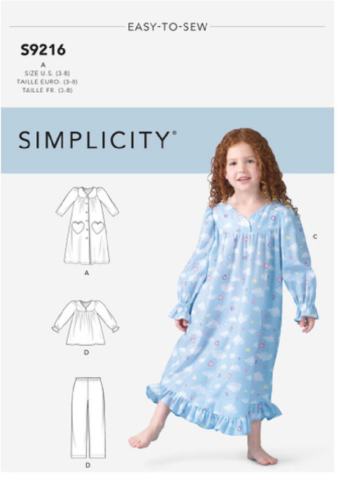 Simplicity 9216 Girl Pajama Pattern, Robe or Nightgown Pattern, New ...