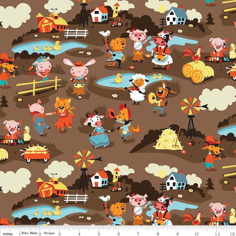Flannel 'harmony Farm' Main Brown Fabric by the Yard - Etsy