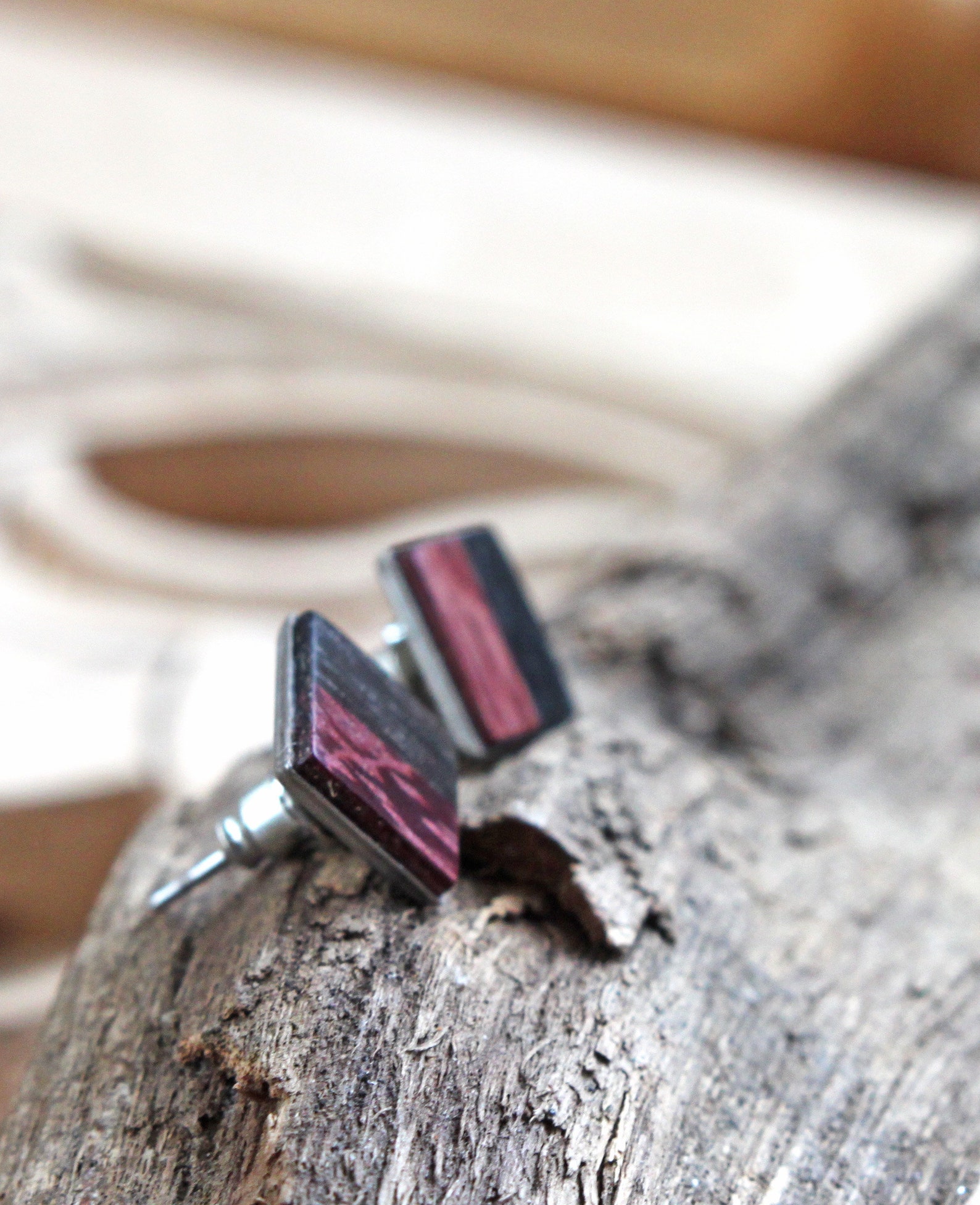 Exotic Wood Stud Earrings for Men Square Wooden Studs Modern | Etsy