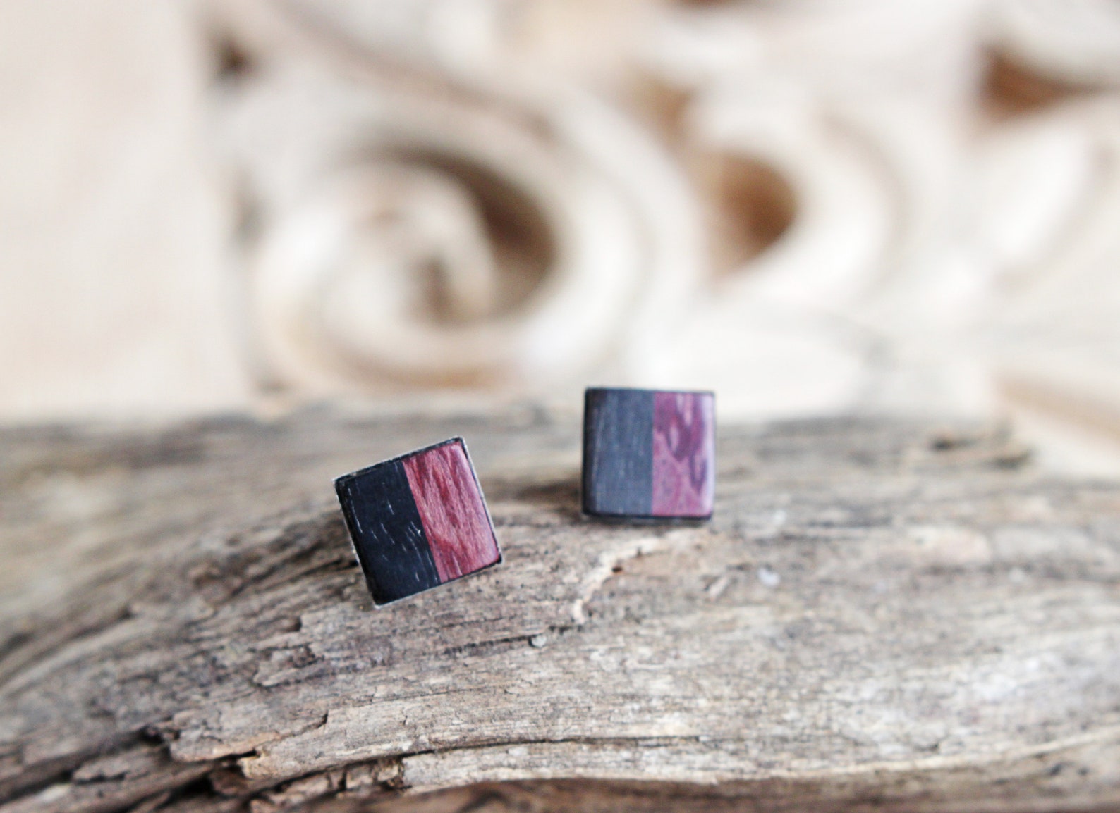 Exotic Wood Stud Earrings for Men Square Wooden Studs Modern | Etsy