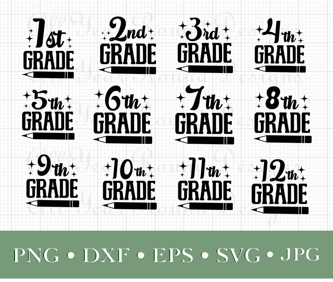 Grade SVG PNG DXF Eps Jpg File Bundle, 1st-12th Grade Cut Files for ...