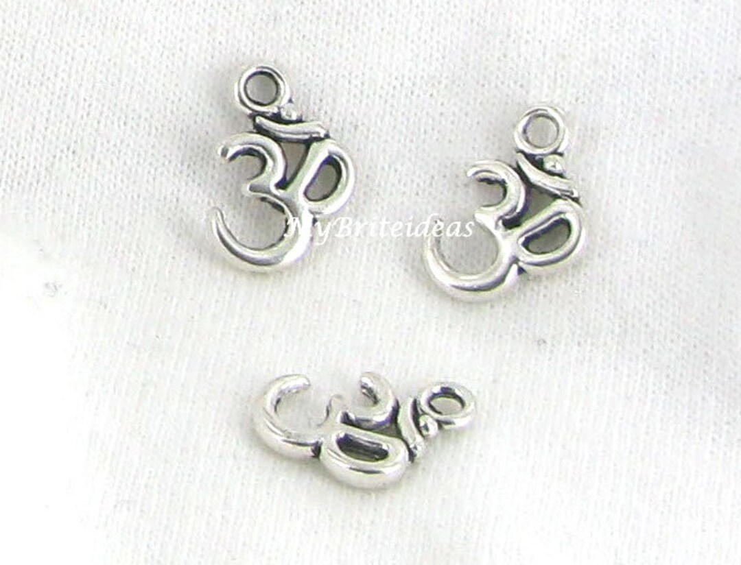 Antique Silver Yoga OM Aum Ohm Mantra Sign Charm Pendant - Beads ...