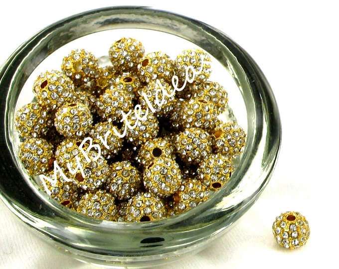 Excellent Quality - 5 GOLD CRYSTAL 10MM Rhinestone Alloy Metal Pave ...