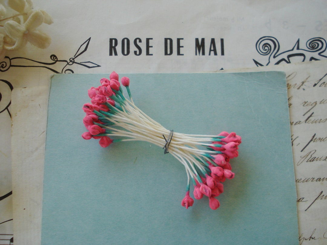Antique Vintage Bright Pink Composition Rose Buds Double Millinery ...