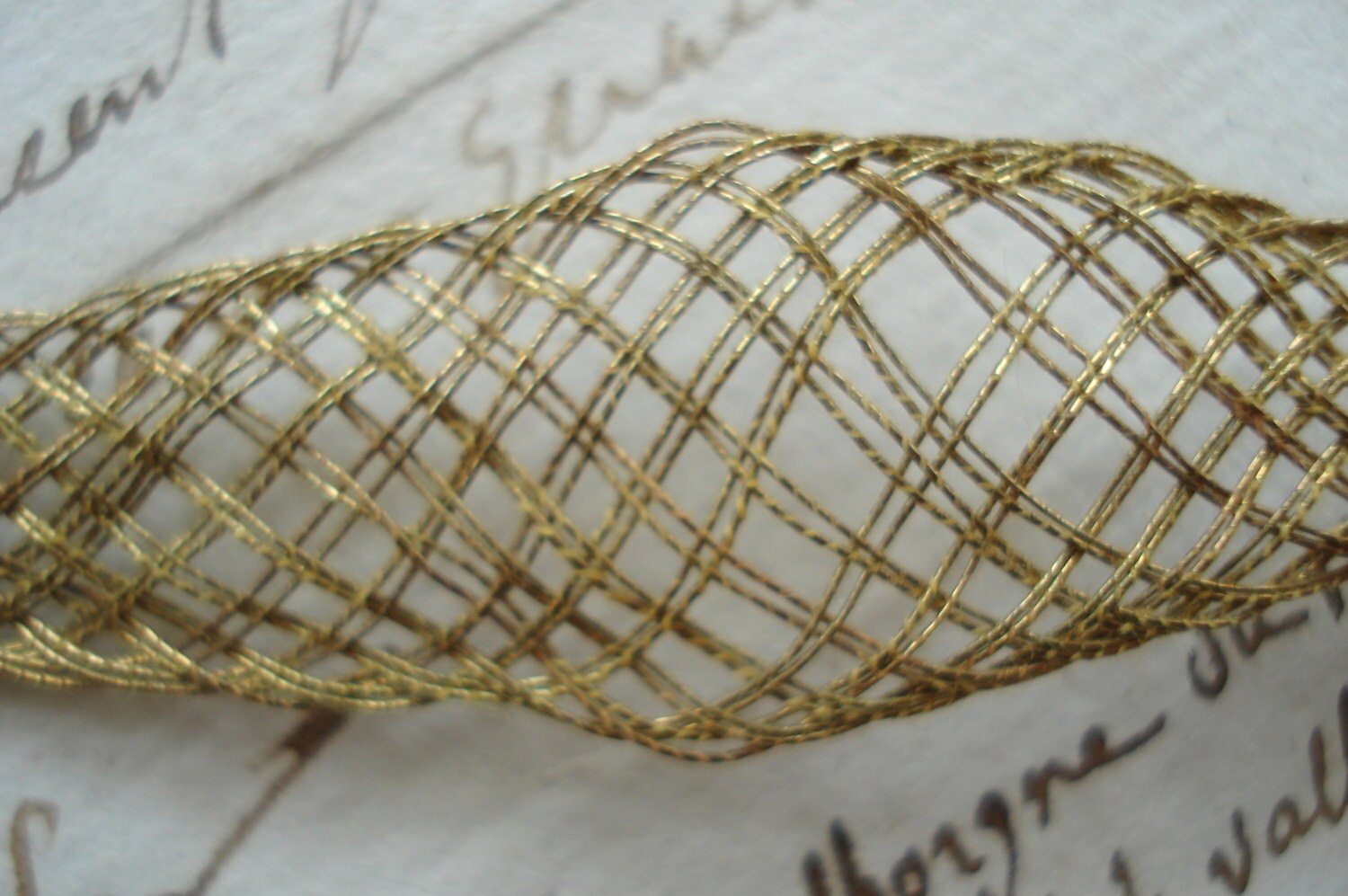 1y Antique C1920's French Metal Thread Spreadable Ruching Metallic ...