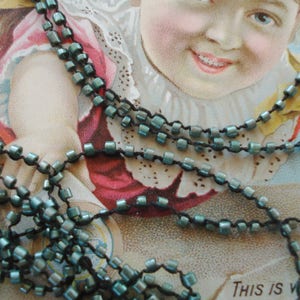 1y Antique Czech Deep Ocean Greenish Blue Glass Seed Bead "schlung ...