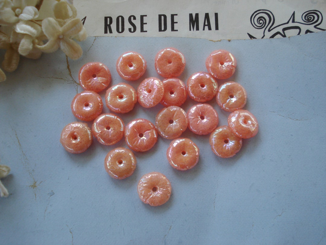 Lot 20 Antique French 1/2" Pink Round Puffy Celluloid Cellulose Gelatin ...