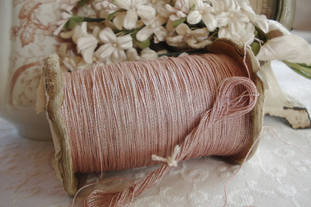 3y Rare Antique Vintage French Pink & Silver Twist Metal Thread ...