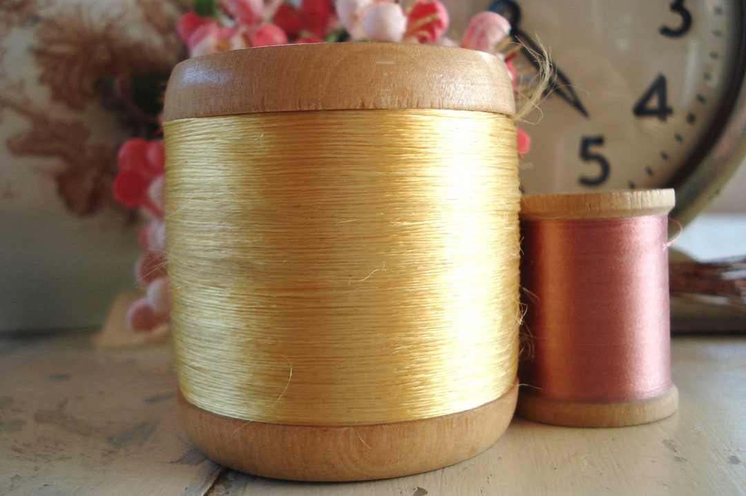 Large Spool Vintage French Shabby Yellow Silk Sewing Embroidery Thread ...