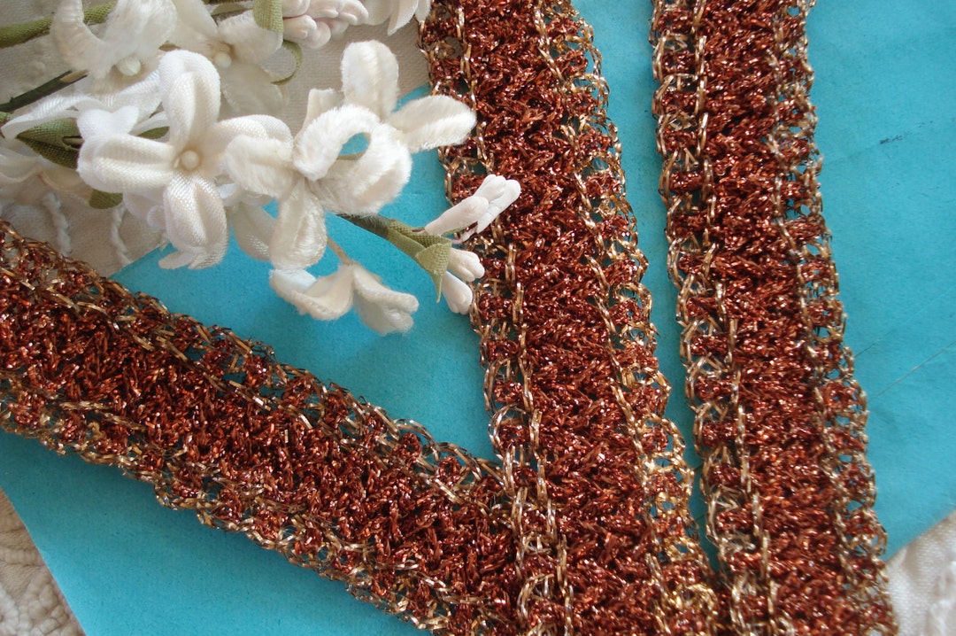 25" Vintage French 7/8" Deep Copper Gold Lurex Metallic Sparkly ...