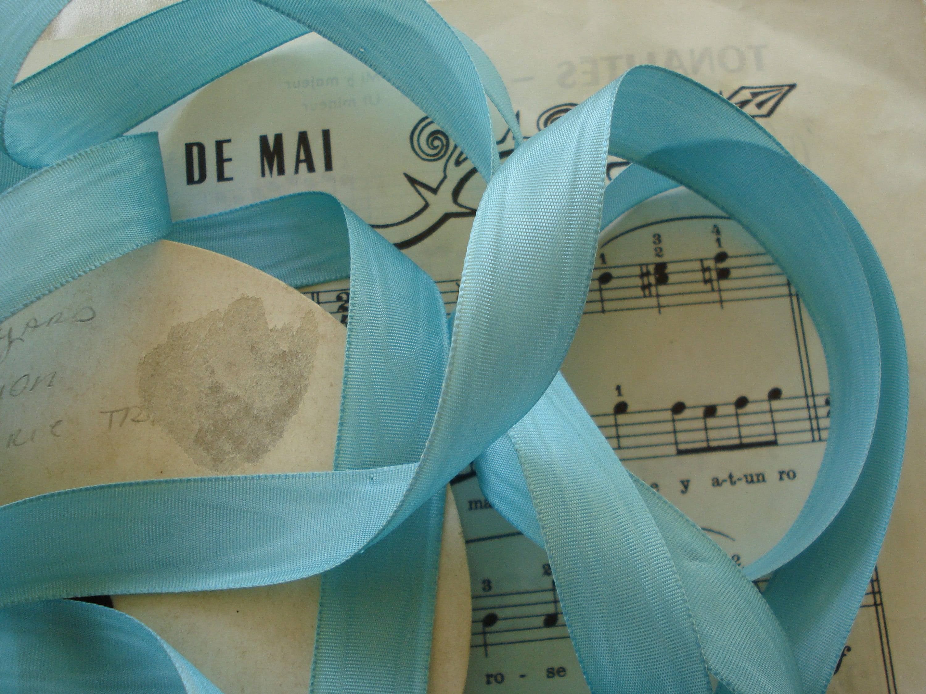 2y Vintage 5/8" Shabby Aqua Moire Watermark Ribbon Trim Edwardian ...