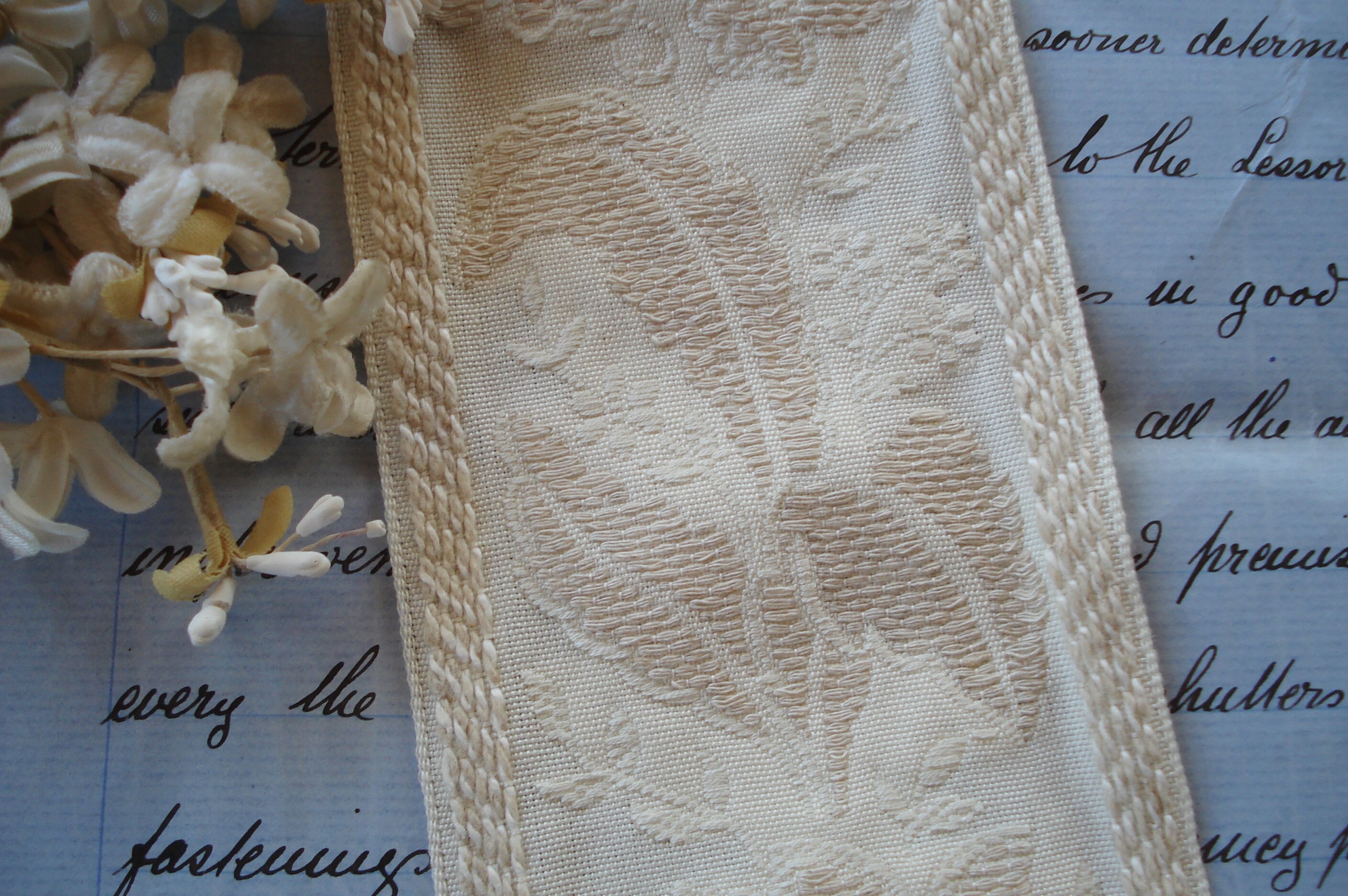 1y Antique French 3 1/4 Ivory Beige Floral Embroidered - Etsy