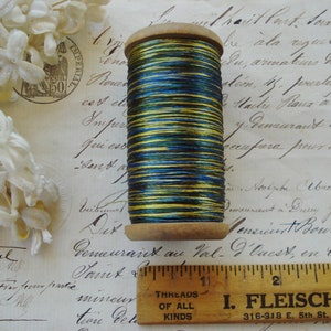 1 Large Antique French Wood Spool Ombre Blue Yellow Brown Green Silk ...