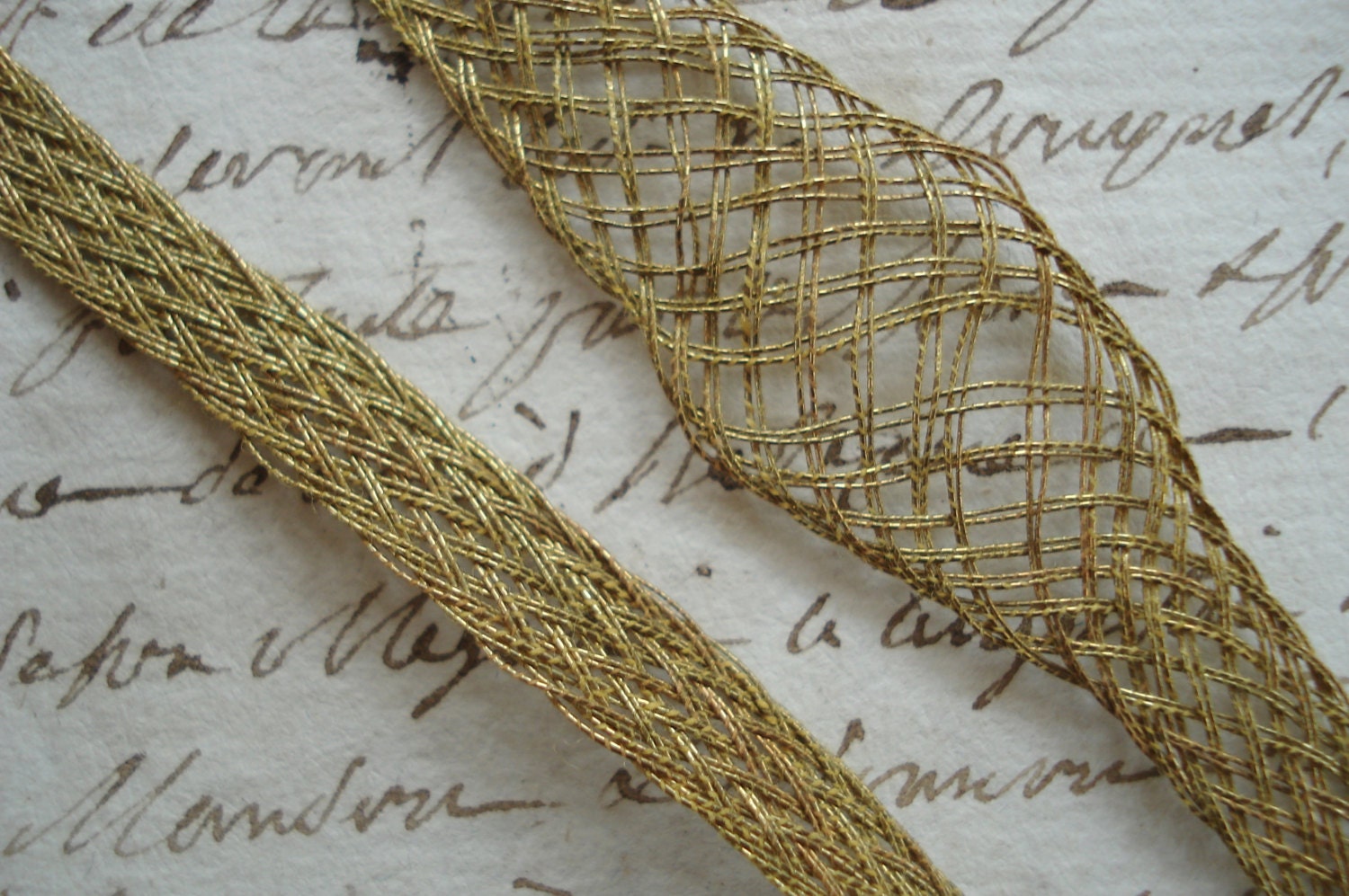 1y Antique C1920's French Metal Thread Spreadable Ruching Metallic ...