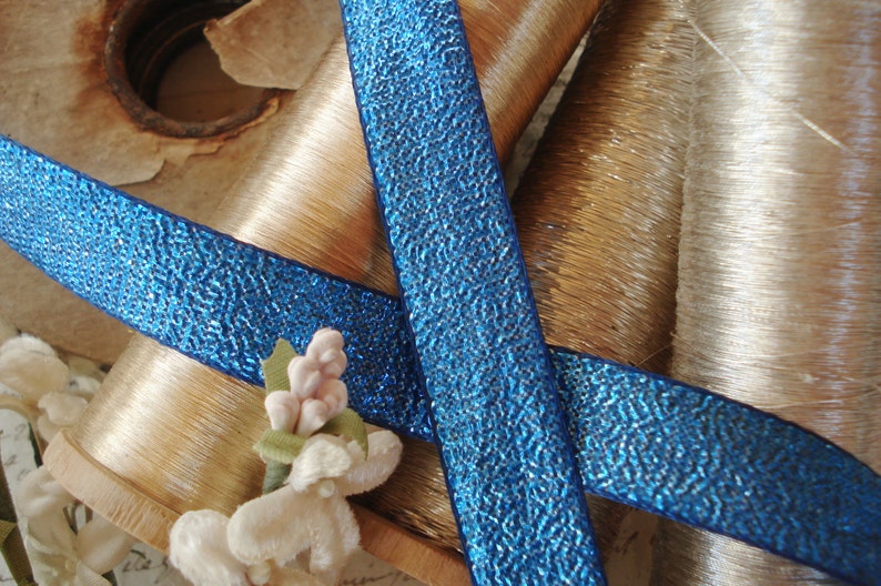1y Vintage Metallic Blue Lurex Tinsel Metallic Rayon Woven Florists ...