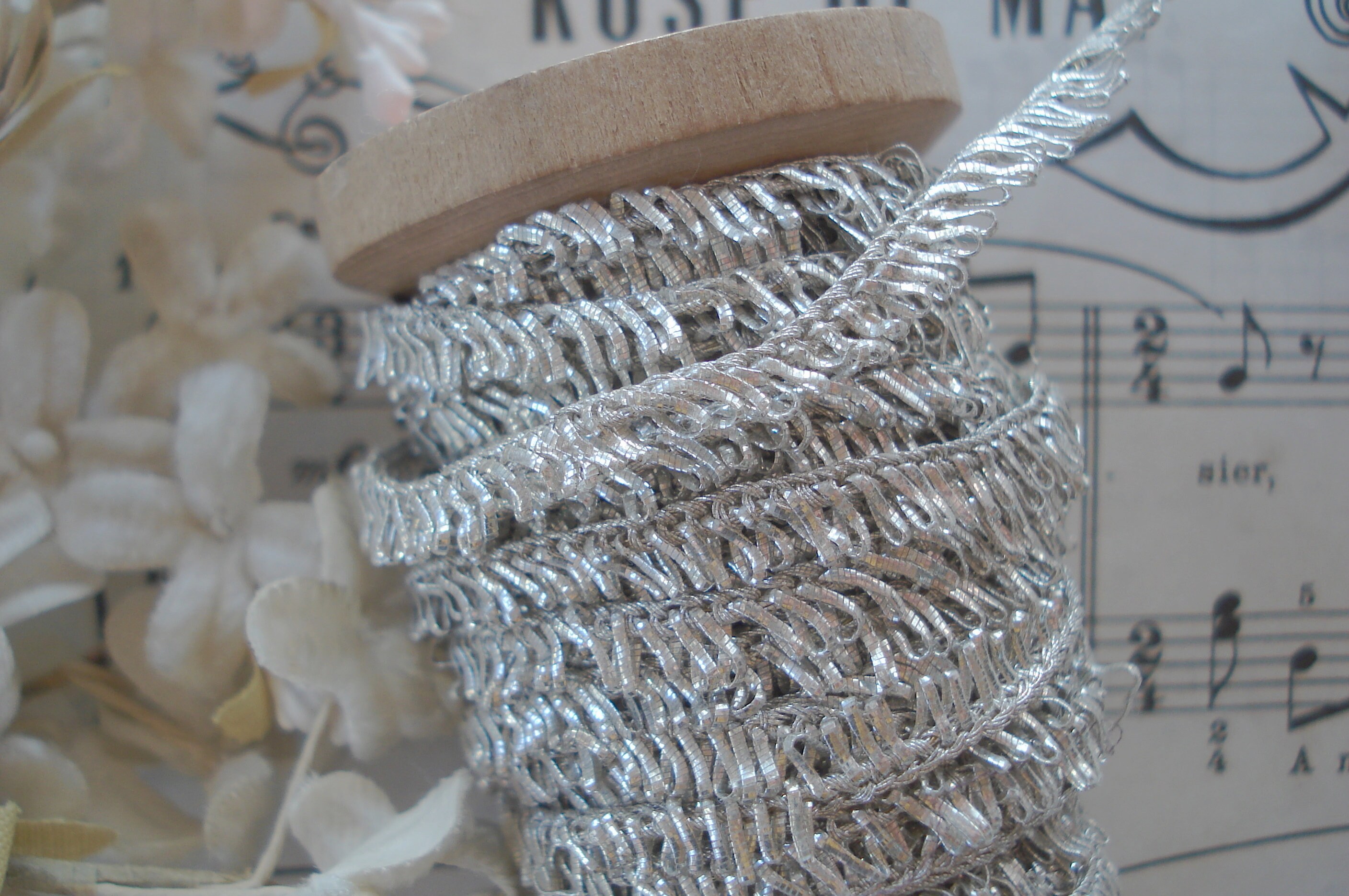 1y Antique French 1/4" Silver Flat Metal Couching Thread Metallic ...