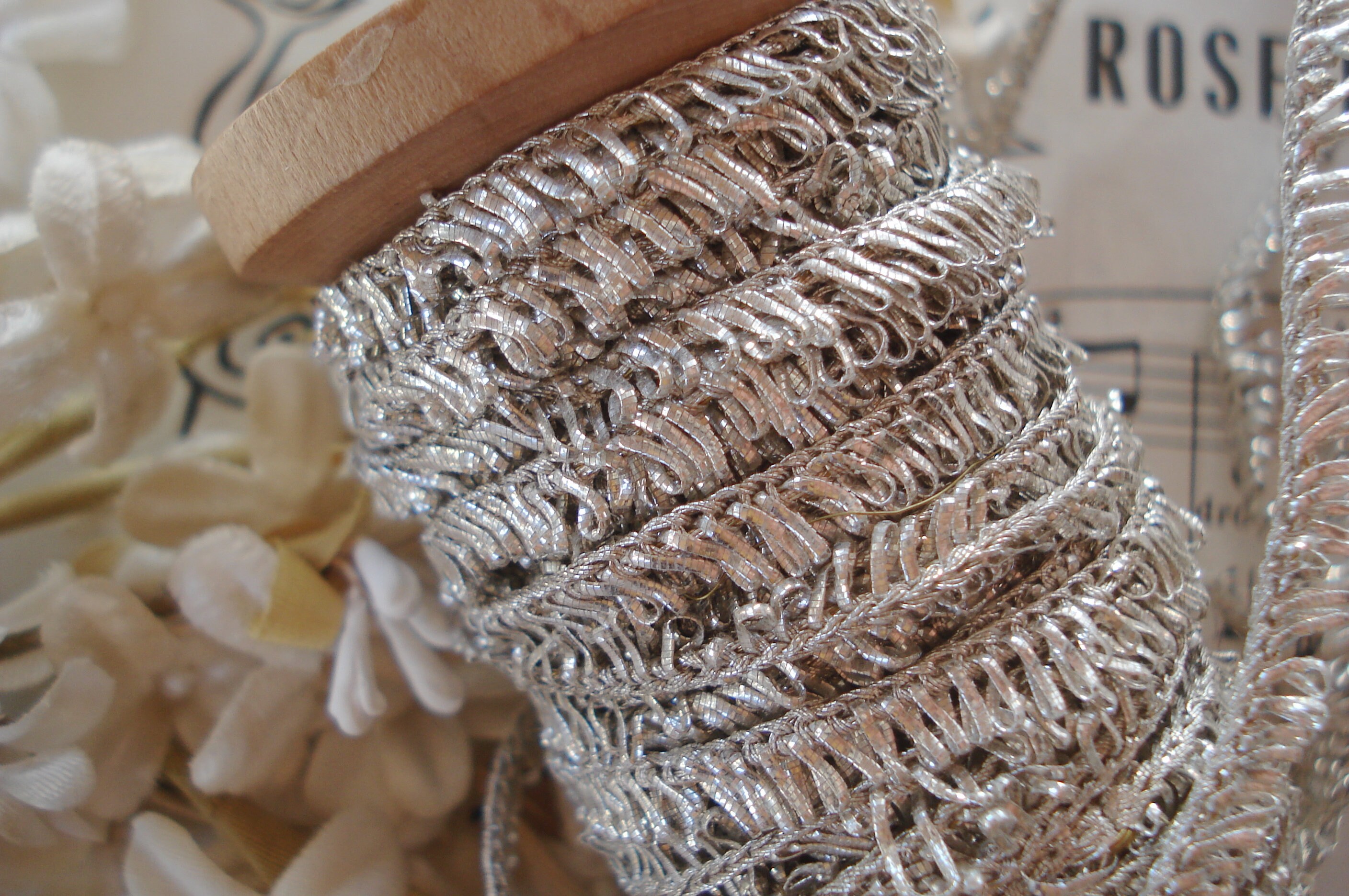 1y Antique French 1/4" Silver Flat Metal Couching Thread Metallic ...