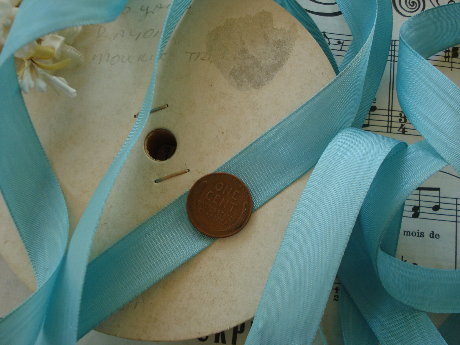 2y Vintage 5/8" Shabby Aqua Moire Watermark Ribbon Trim Edwardian ...