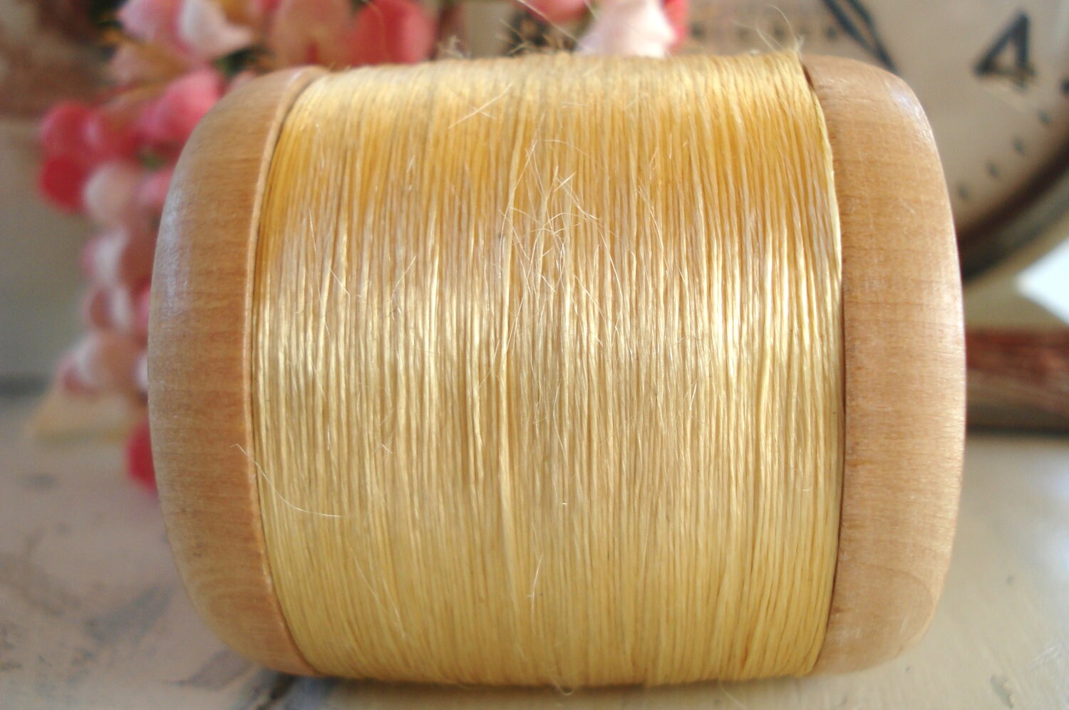 Large Spool Vintage French Shabby Yellow Silk Sewing - Etsy