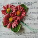 Vintage Muted Coral Red Daisy Flower Millinery Cloth Velvet Leaves ...