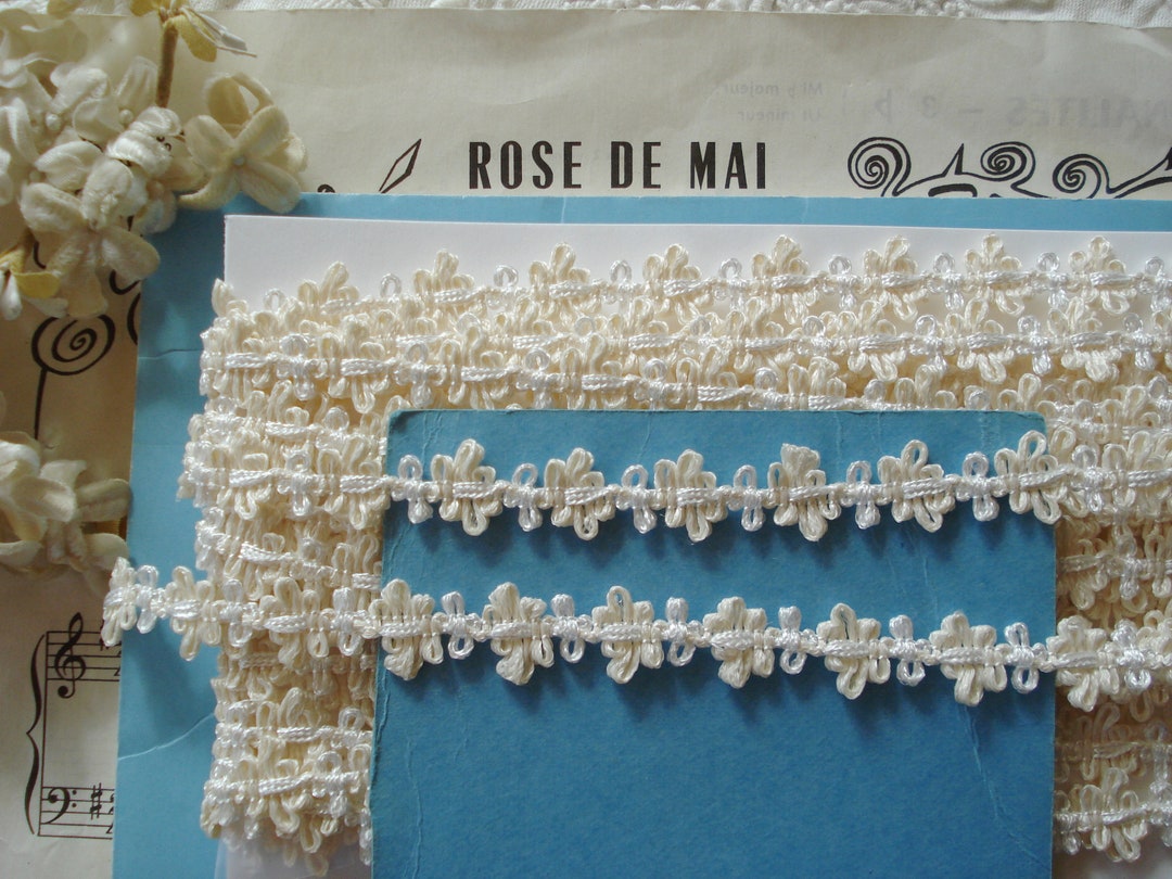 1y Vintage Ivory & Snow White Rococo Rosette Bow Ribbon Work Flower Hat ...