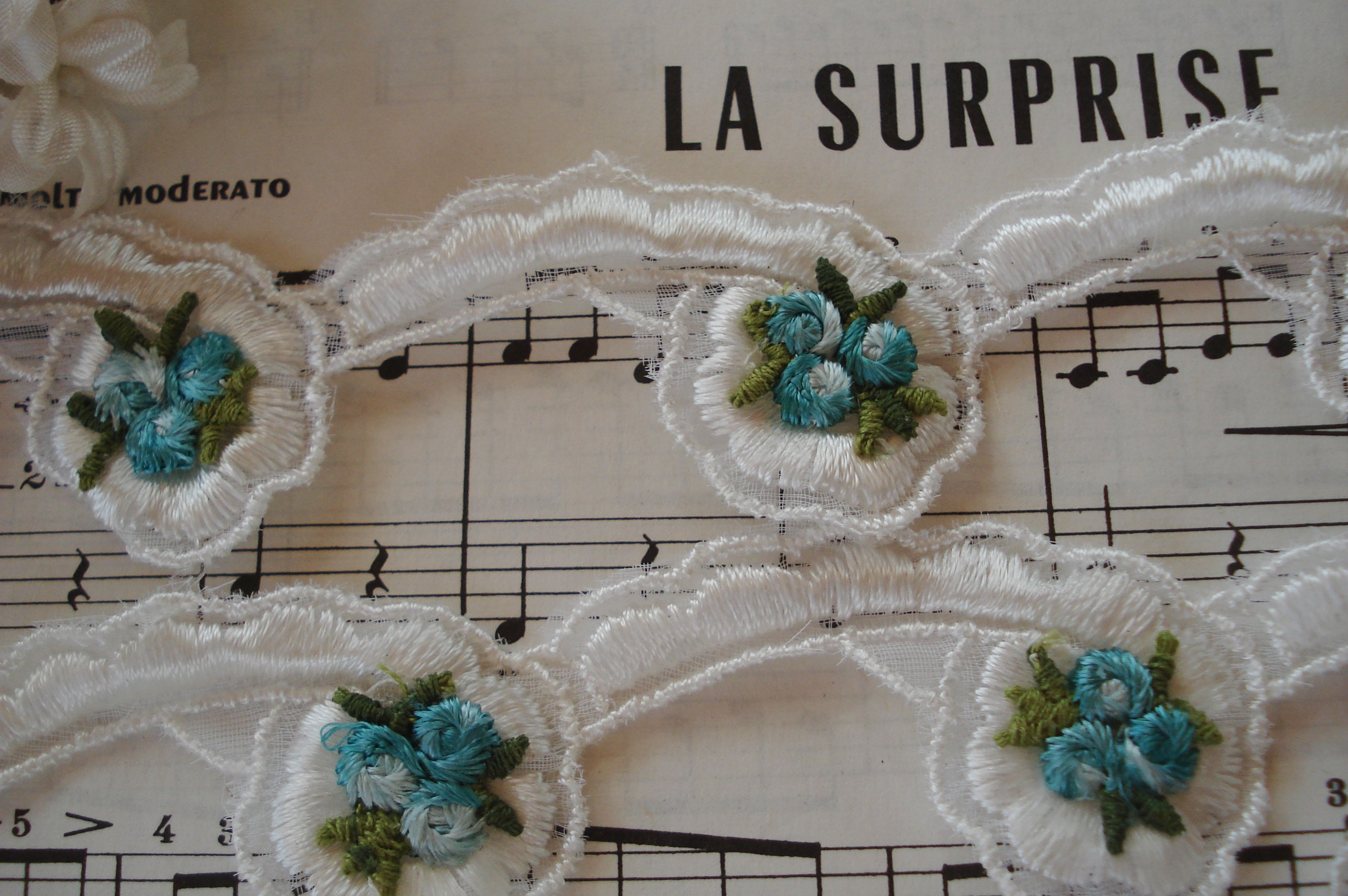 1y Vintage Ombre Blue Venise Schiffli Flowers Scrolly Garland | Etsy