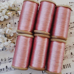 1 Large Antique French Wood Spool Ombre Pink Silk Twist Vintage Hand ...