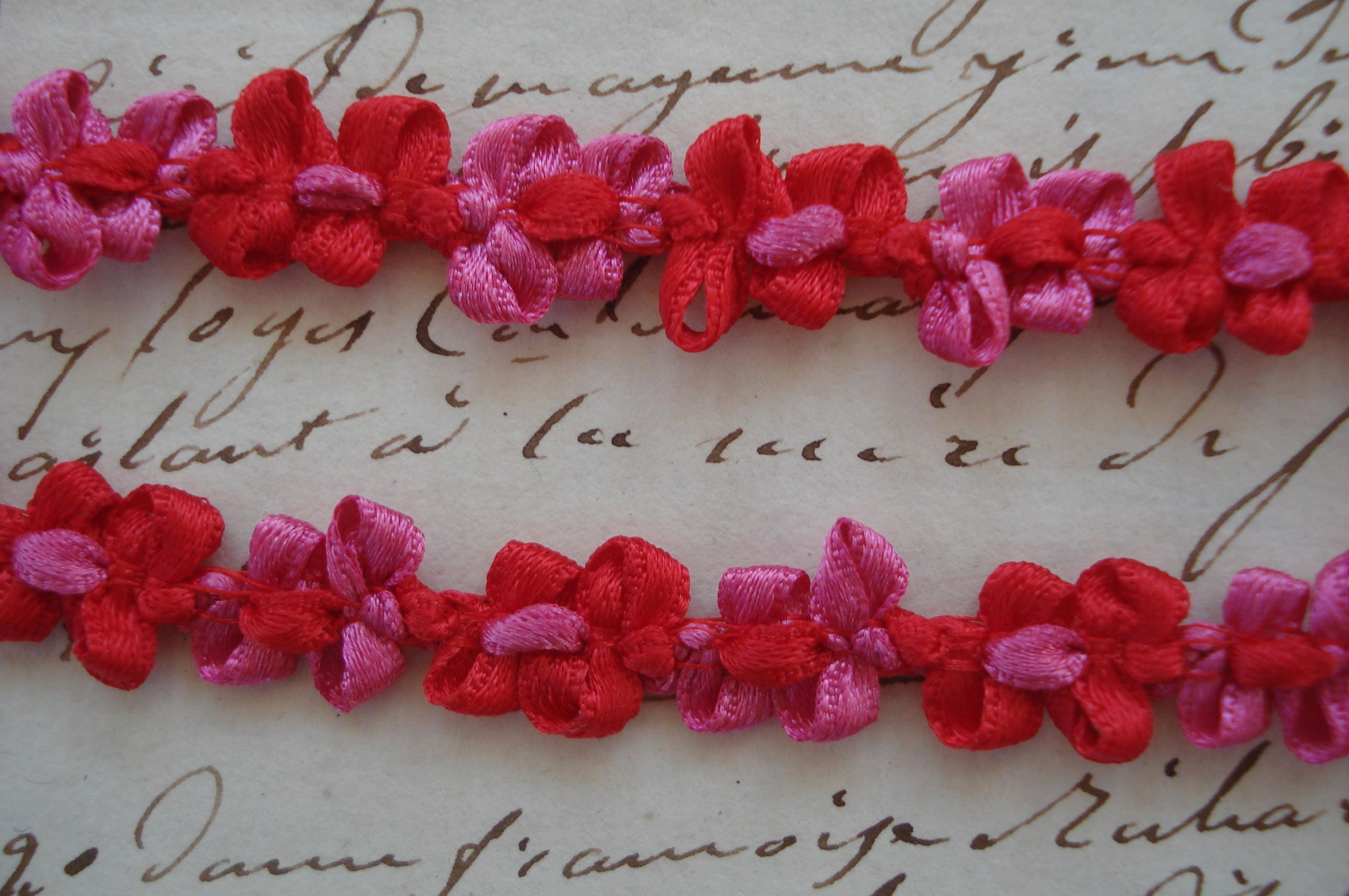 1y Vintage French Red Pink Rosette Rococo Flower Floral Bow | Etsy