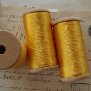 1 Large Antique French Wood Spool Sunny Yellow Silk Twist Vintage Hand ...